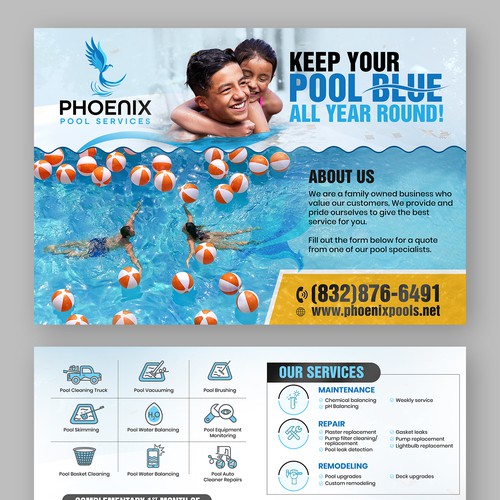 Designs | Creatively simple postcard design for pool cleaning company ...