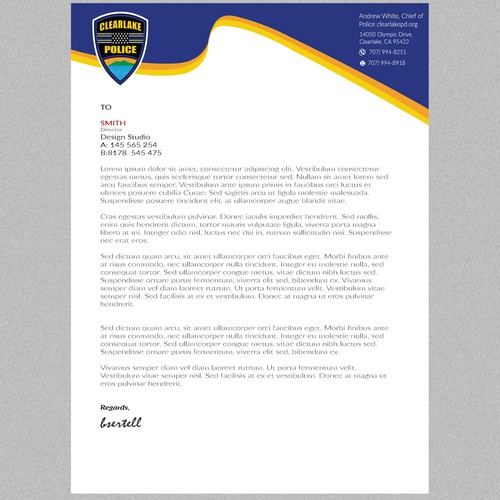 Clearlake Police Letterhead | Stationery contest