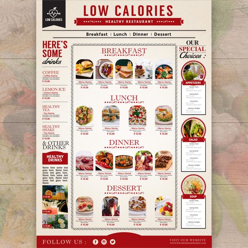 Low Calories Restaurant Menu , ASAP | Other design contest