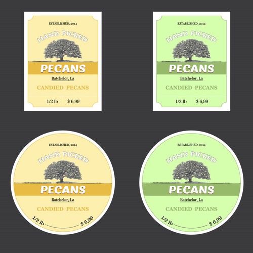 Create a classic and fun label for packaged pecan candy and pies ...