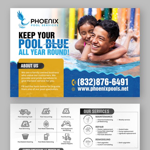 Designs | Creatively simple postcard design for pool cleaning company ...