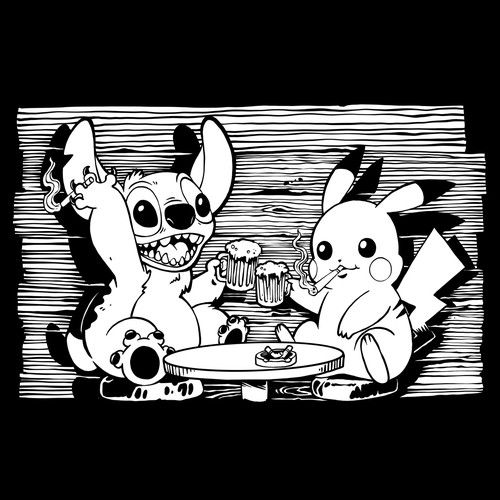Designs | Crazy Pikachu and Stich Smoking Drawing | Illustration or ...