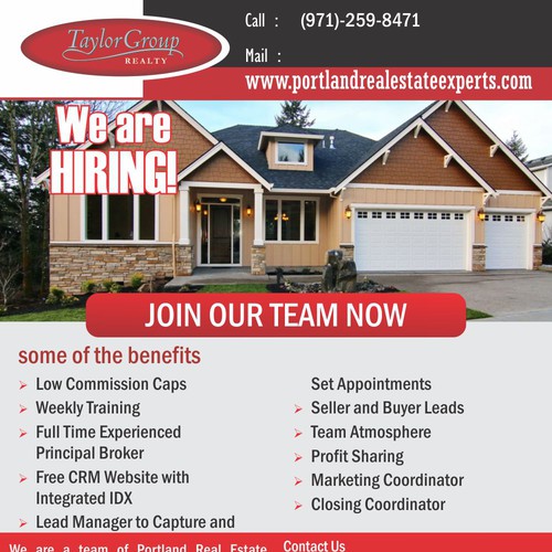 1 Page Recruiting Flyer for Growing Real Estate Company | Postcard ...
