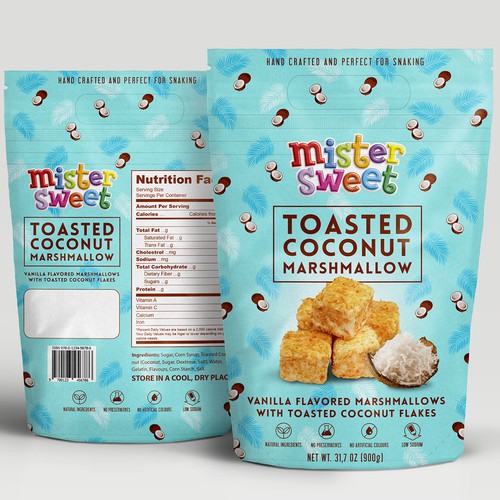 Create a delicious premium toasted coconut marshmallow packaging ...