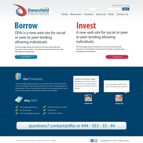 Peer to Peer lending website home page | Web page design contest