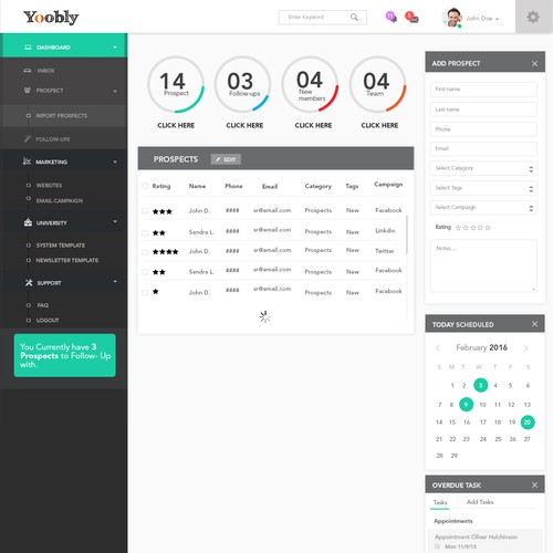Clean, elegant and easy feeling CRM UI design. | Web page design contest