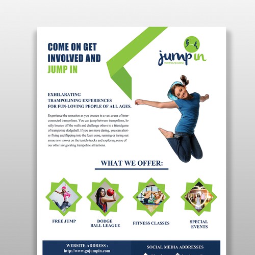 Excite fun-loving folks with a flyer for JumpIn Trampoline Arena ...