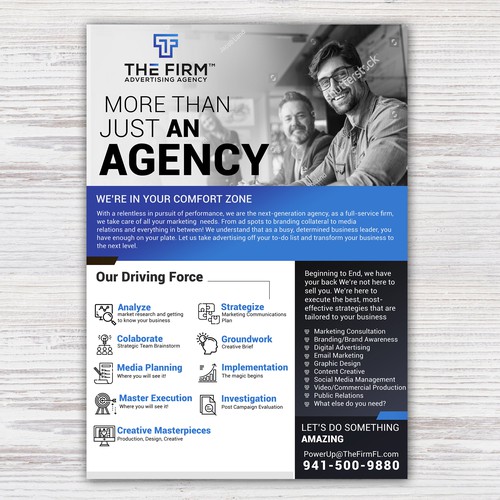 Ad Agency One-sheet/Fact-Sheet | Postcard, flyer or print contest