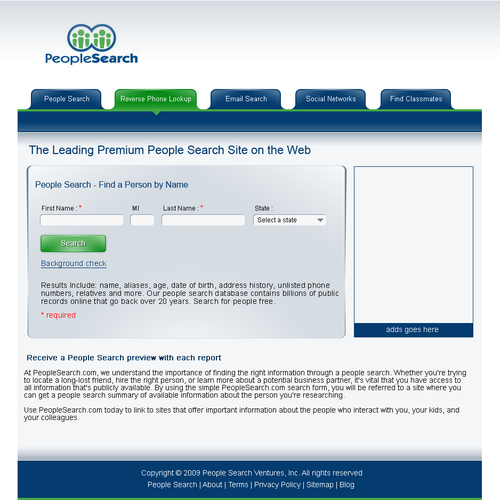 Redesign of PeopleSearch.com | Web page design contest