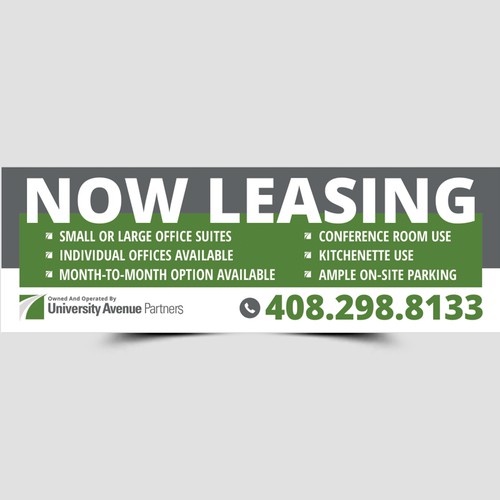 Create sleek leasing sign for modern office building. | Signage contest