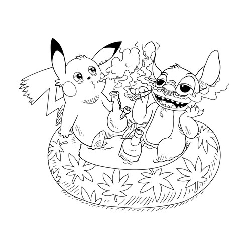 Designs | Crazy Pikachu and Stich Smoking Drawing | Illustration or ...