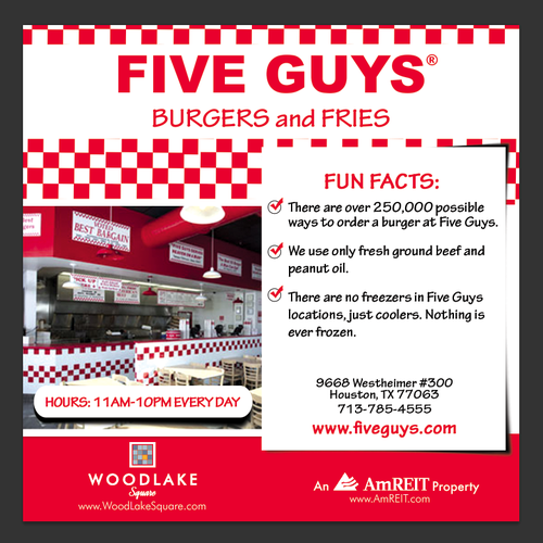 Designs | Create an ad for Five Guys Burgers and Fries | Postcard ...