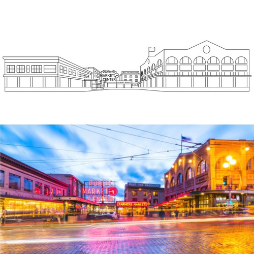 Designs | Draw an abstract building scape of the Pike Place Market I ...