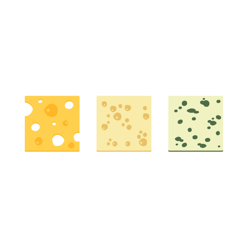 Design Funny 2D(flat) Cheese Icons- Gold Cheddar, Swiss, and Green ...