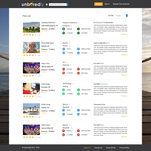 Modern and User Friendly web page design for an activity planning site ...