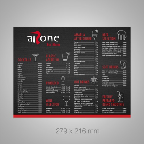Cool Menu for a bar of a Hotel in a seaside in Italy | Menu contest