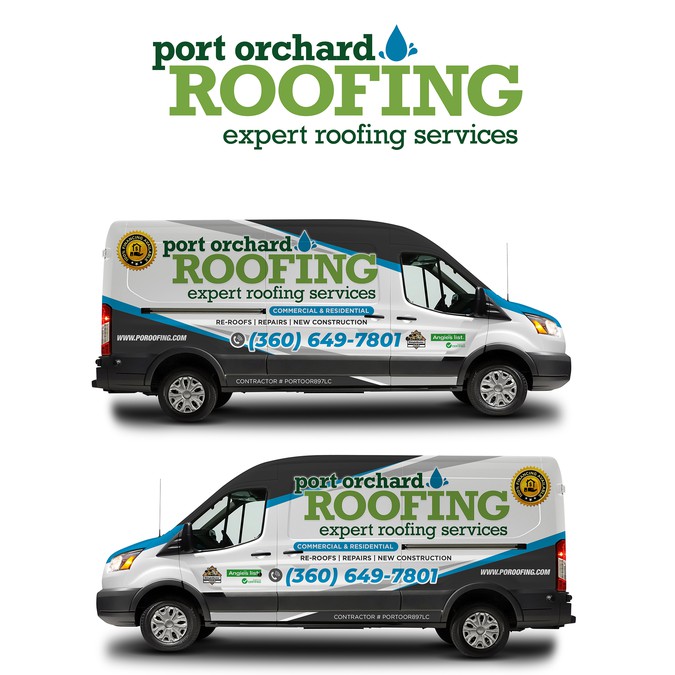 vehicle wrap, clean, professional, half-wrap for roofing company | Car ...