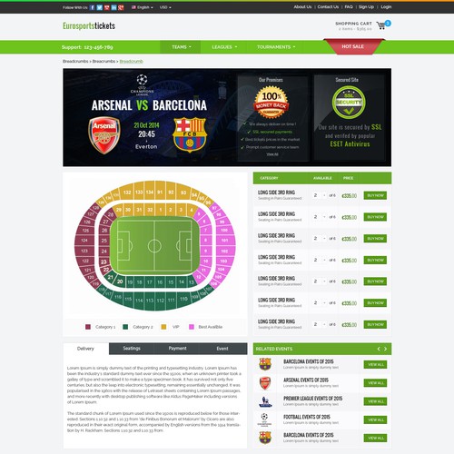 Sport Events Tickets E-Commerce Website | Web page design contest