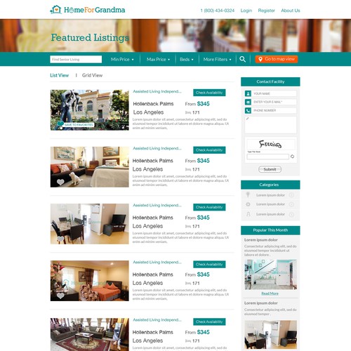 Create a Listing Page for our Listing Website | Web page design contest