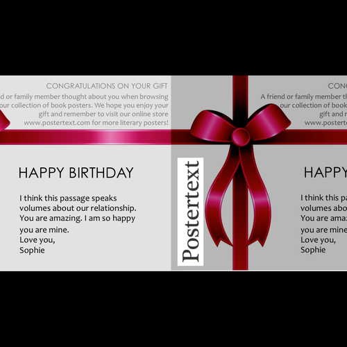 Design a gift note template for our literary poster company ...