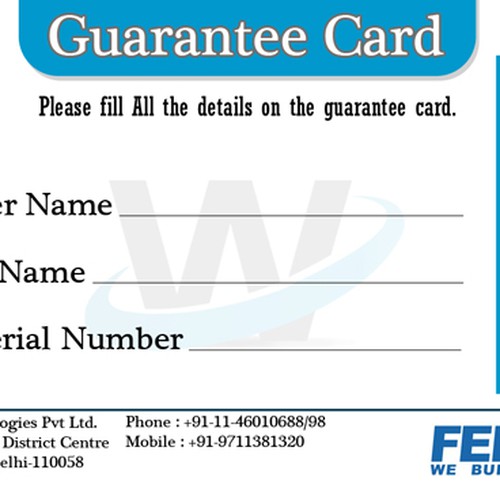 Key chain and guarantee card design | Other clothing or merchandise contest