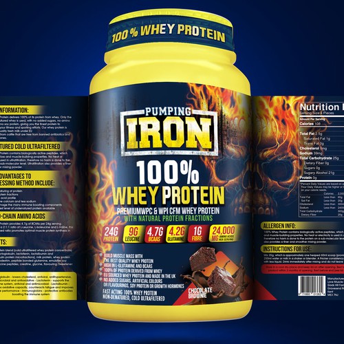 Pumping Iron Supplements - 100% Whey Protein Packaging Label Design ...