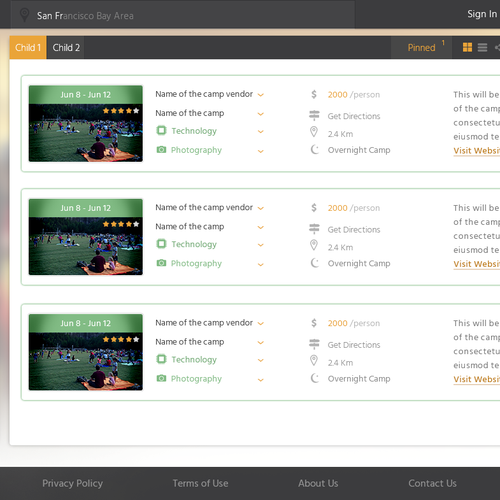 Modern and User Friendly web page design for an activity planning site ...