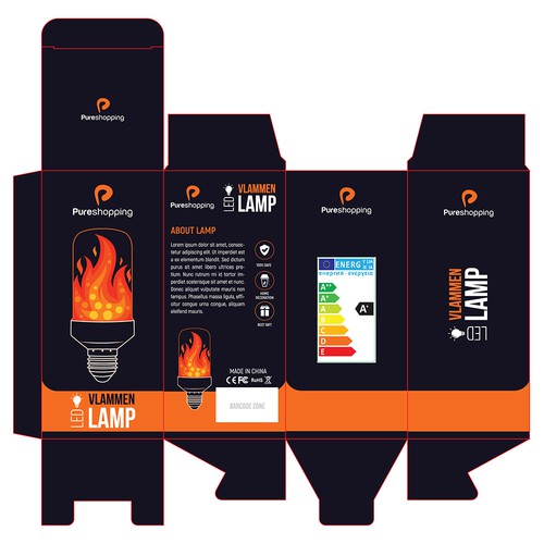 Design retail packaging box for a simulated LED flame/fire lamp ...