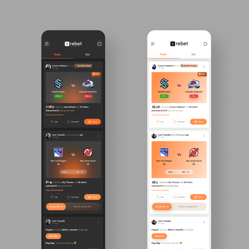 Designs | rebet: a social media betting platform | App design contest