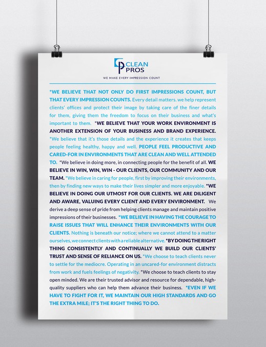 Create an inspiring visual representation of my clients brand manifesto ...