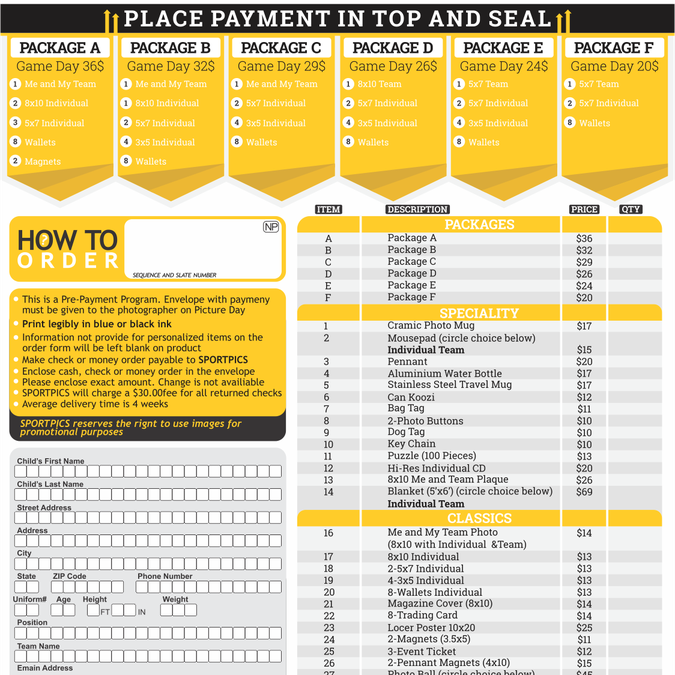 Photography Order Form | Other design contest