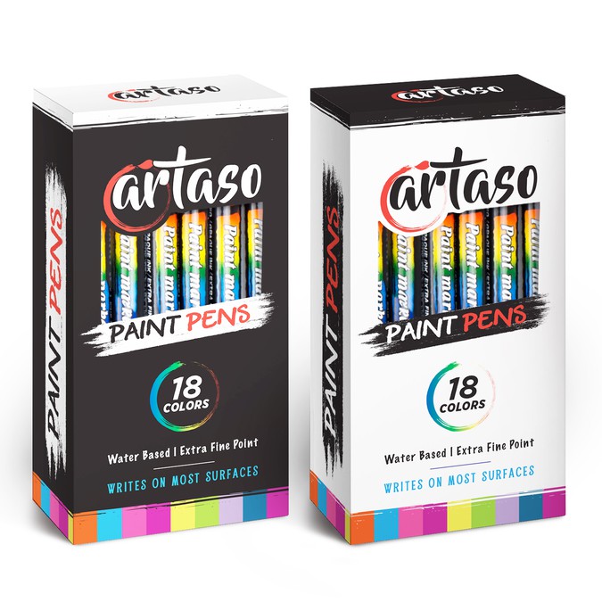 Create a stunning product package design for colorful art pens ...