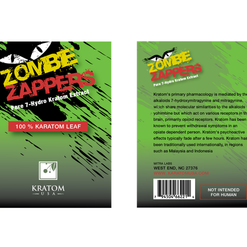 ZOMBIE ZAPPERS/EUPHORIA Product label for Kratom USA | Print or ...