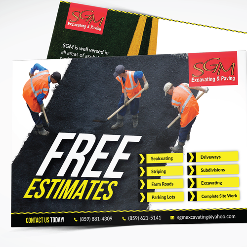 Eye catching post card advertising ASPHALT paving (Farms, driveways ...