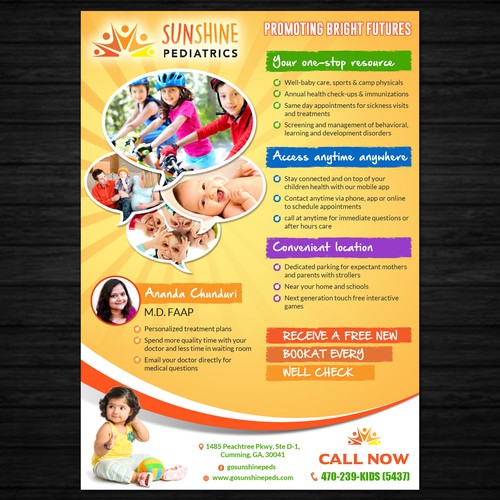 Create a kids friendly flyer for Sunshine Pediatrics | Postcard, flyer ...