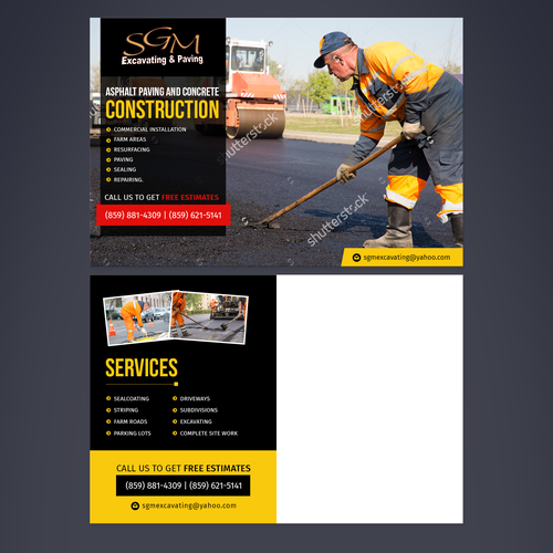 Eye catching post card advertising ASPHALT paving (Farms, driveways ...