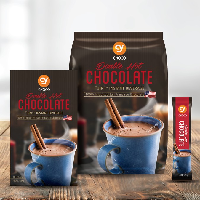 Create a Hot chocolate beverage (instant 3-in-1) for retail supermarket ...