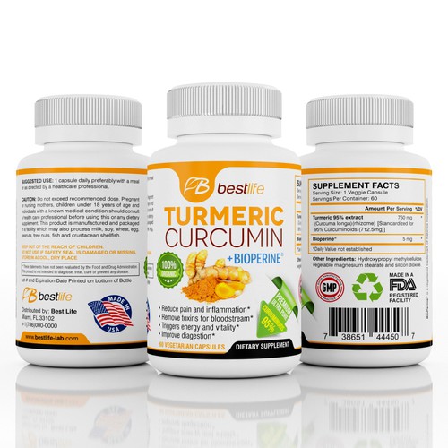 Design A Creative Supplement Label for: Turmeric Curcumin | Product ...