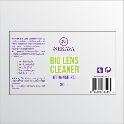 Create a nice looking label for our new natural lens cleaner | Product ...