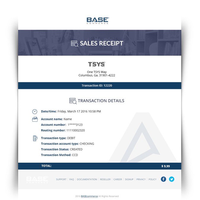 Style a simple and sleek sales receipt design for Base Commerce | Email ...