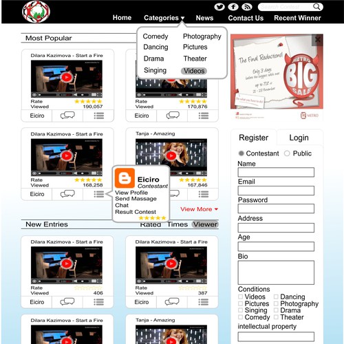 AN ONLINE TALENT SHOW CONTEST WEBSITE | Web page design contest