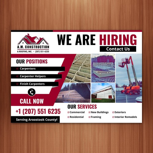 Designs | Construction Now Hiring Advertisement | Postcard, flyer or ...