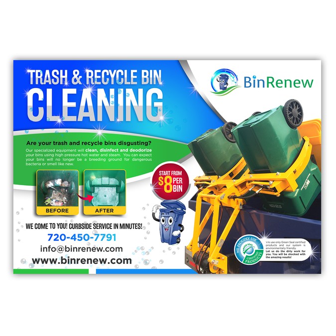 New trash bin sanitation business needs a "clean" looking postcard ...