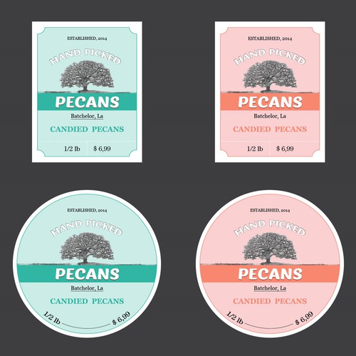 Create a classic and fun label for packaged pecan candy and pies ...