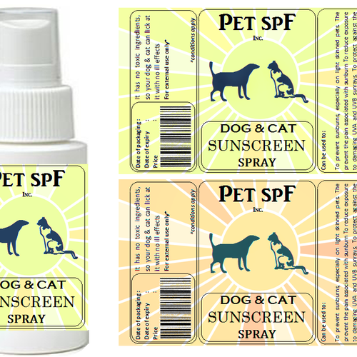 product label for Dog & Cat Sunscreen Spray | Product label contest