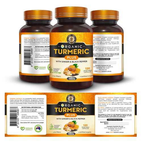 Designs | Organic Turmeric supplement label - redesign | Product label ...