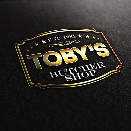 Create a bold vintage gold frame logo for Toby's Butcher Shop | Logo ...
