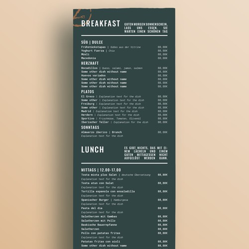 Food & Drinks menu cards for spanish restaurant "Café Z" | Menu contest