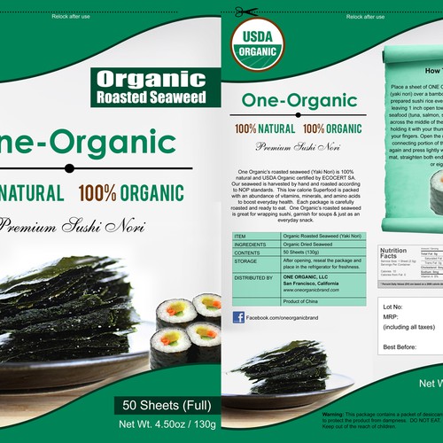 Help One Organic design a new Roasted Seaweed (Nori) label from the ...