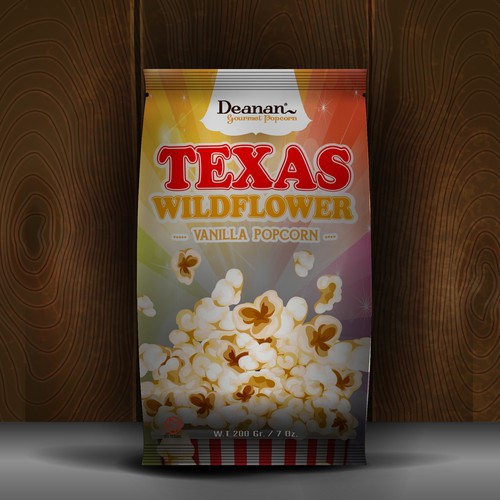 Design a "Popping" package for a new flavor of Deanan Gourmet Popcorn ...